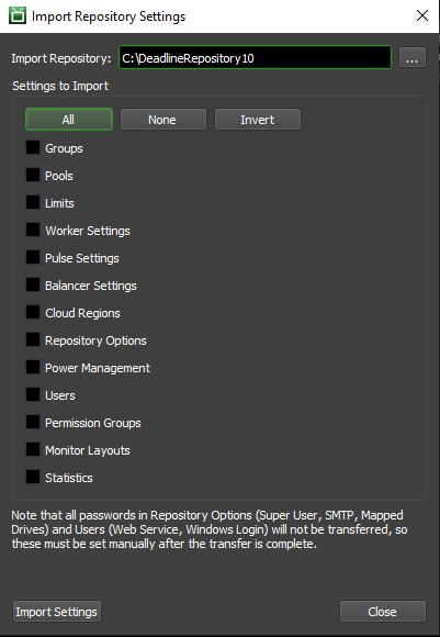 Importing Repository Settings — Deadline 10.2.1.1 documentation